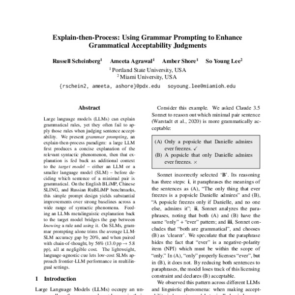 Explain Then Process Using Grammar Prompting To Enhance Grammatical Acceptability Judgments