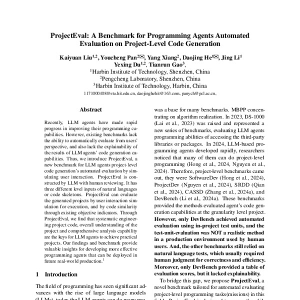 ProjectEval: A Benchmark for Programming Agents Automated Evaluation on ...