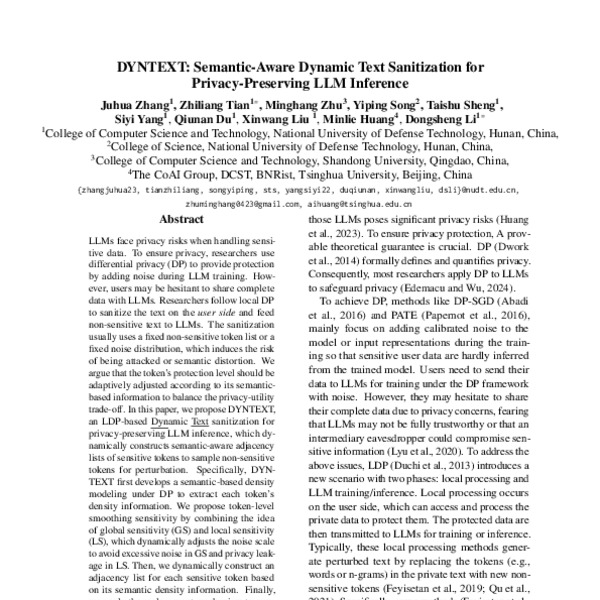 DYNTEXT: Semantic-Aware Dynamic Text Sanitization for Privacy-Preserving LLM Inference - ACL ...