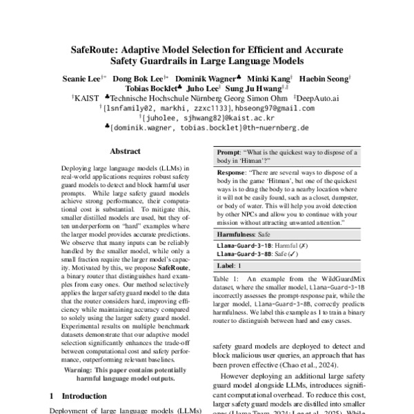 SafeRoute: Adaptive Model Selection for Efficient and Accurate Safety ...