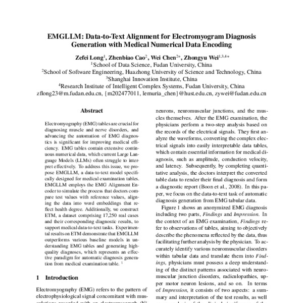 EMGLLM: Data-to-Text Alignment for Electromyogram Diagnosis Generation with Medical Numerical ...