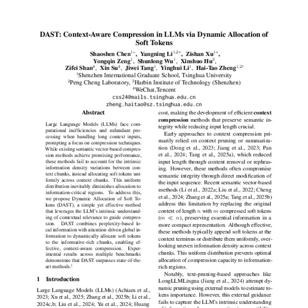 DAST: Context-Aware Compression in LLMs via Dynamic Allocation of Soft Tokens - ACL Anthology