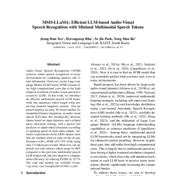 MMS-LLaMA: Efficient LLM-based Audio-Visual Speech Recognition with ...