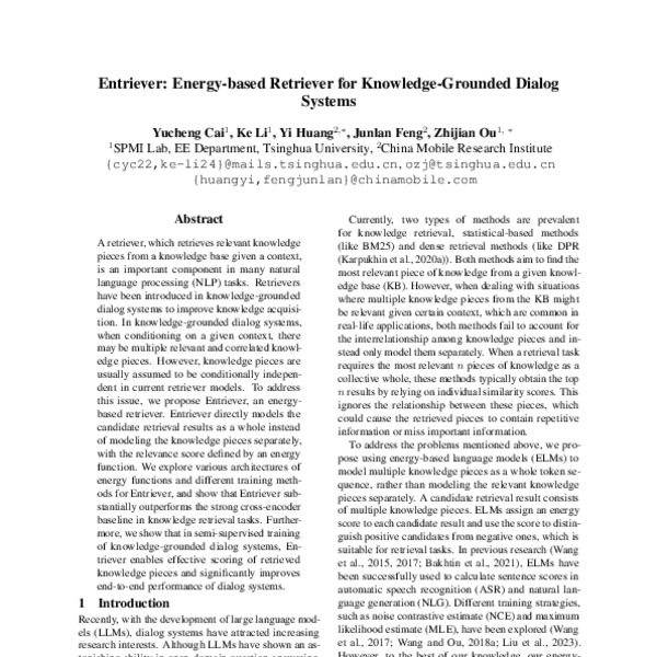 Entriever: Energy-based Retriever for Knowledge-Grounded Dialog Systems - ACL Anthology