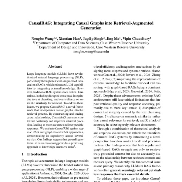 CausalRAG: Integrating Causal Graphs into Retrieval-Augmented Generation - ACL Anthology