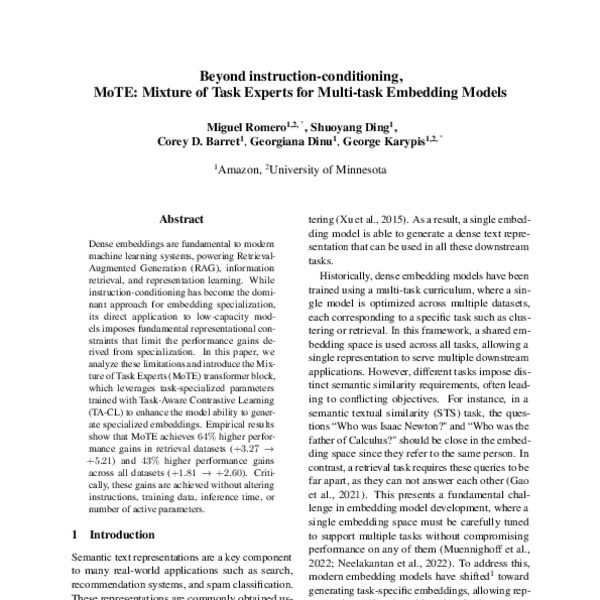 Beyond instruction-conditioning, MoTE: Mixture of Task Experts for Multi-task Embedding Models ...