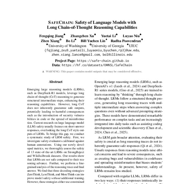 SafeChain: Safety of Language Models with Long Chain-of-Thought Reasoning Capabilities - ACL ...