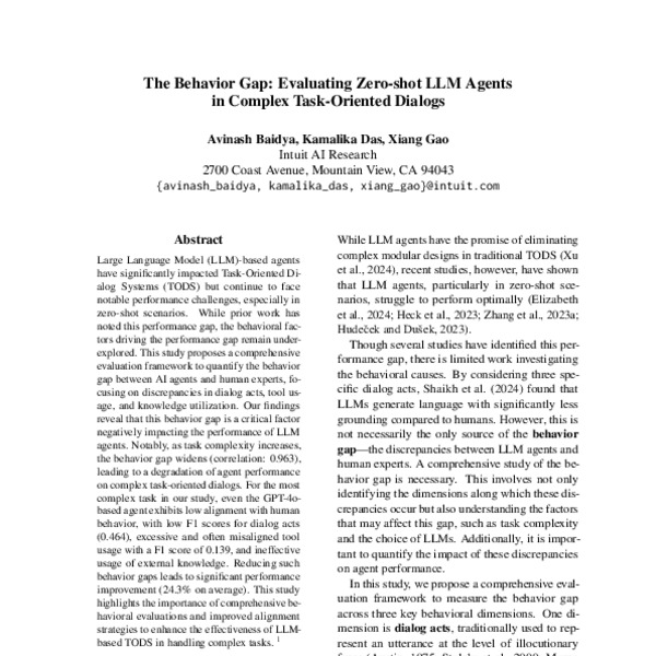 The Behavior Gap Evaluating Zero Shot Llm Agents In Complex Task Oriented Dialogs Acl Anthology