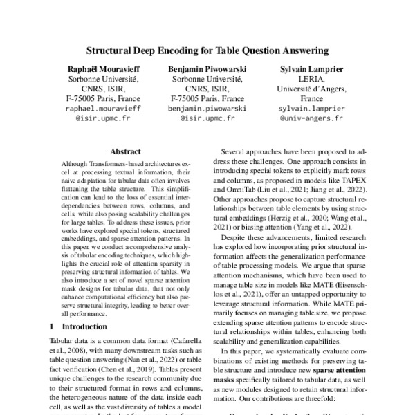Structural Deep Encoding for Table Question Answering - ACL Anthology