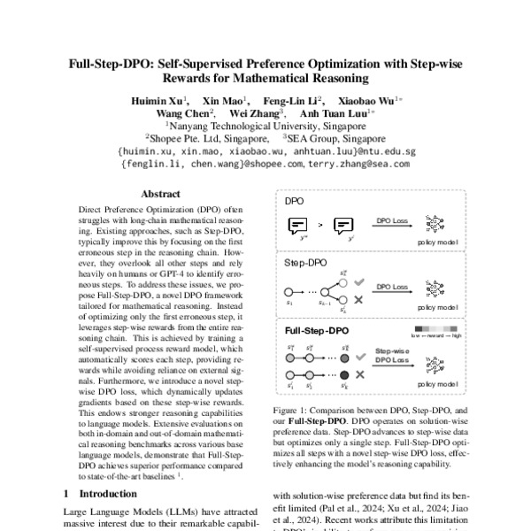 Full-Step-DPO: Self-Supervised Preference Optimization with Step-wise Rewards for Mathematical ...