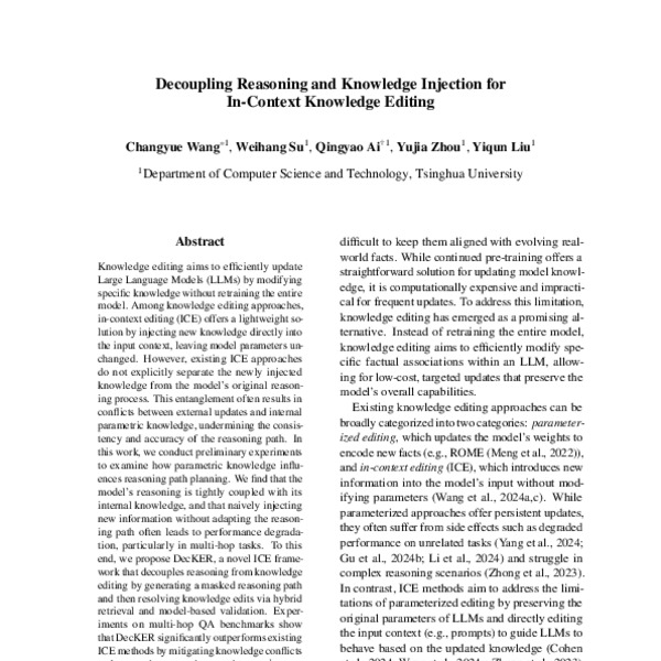 Decoupling Reasoning And Knowledge Injection For In Context Knowledge Editing Acl Anthology