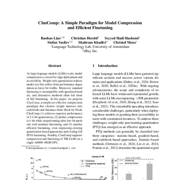 ClusComp: A Simple Paradigm for Model Compression and Efficient Finetuning - ACL Anthology