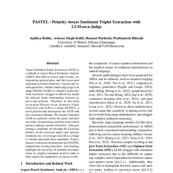 Pastel Polarity Aware Sentiment Triplet Extraction With Llm As A Judge Acl Anthology
