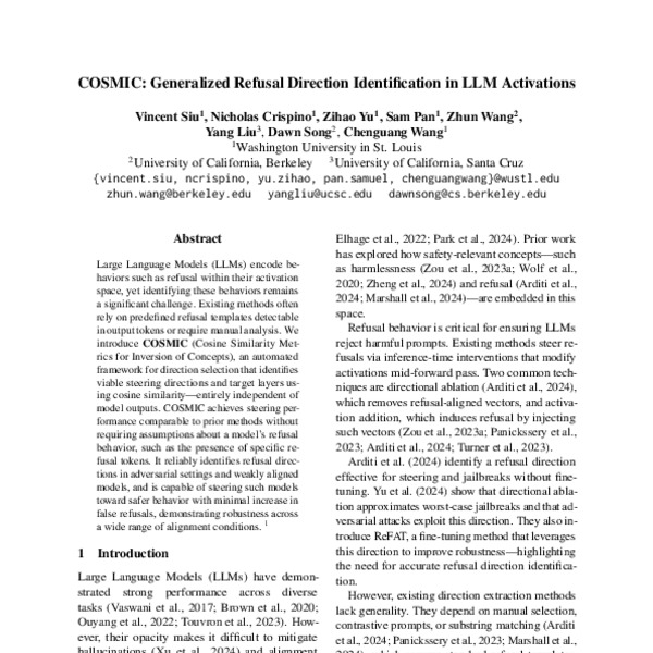 COSMIC: Generalized Refusal Direction Identification in LLM Activations ...