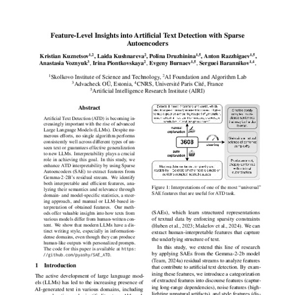 Feature-Level Insights into Artificial Text Detection with Sparse ...