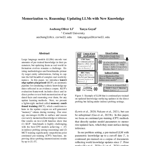Memorization vs. Reasoning: Updating LLMs with New Knowledge - ACL ...