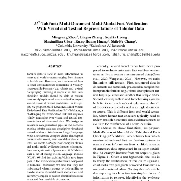 M2 Tabfact Multi Document Multi Modal Fact Verification With Visual And Textual Representations