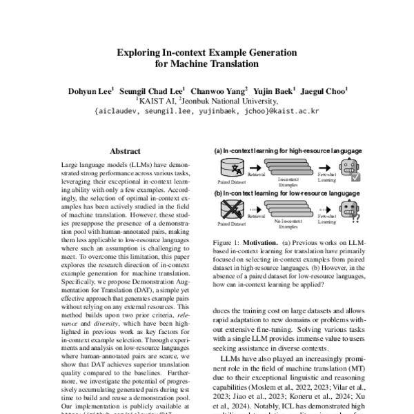Exploring In-context Example Generation for Machine Translation - ACL Anthology