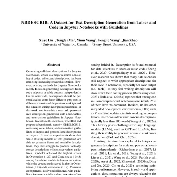 NBDESCRIB: A Dataset for Text Description Generation from Tables and Code in Jupyter Notebooks ...