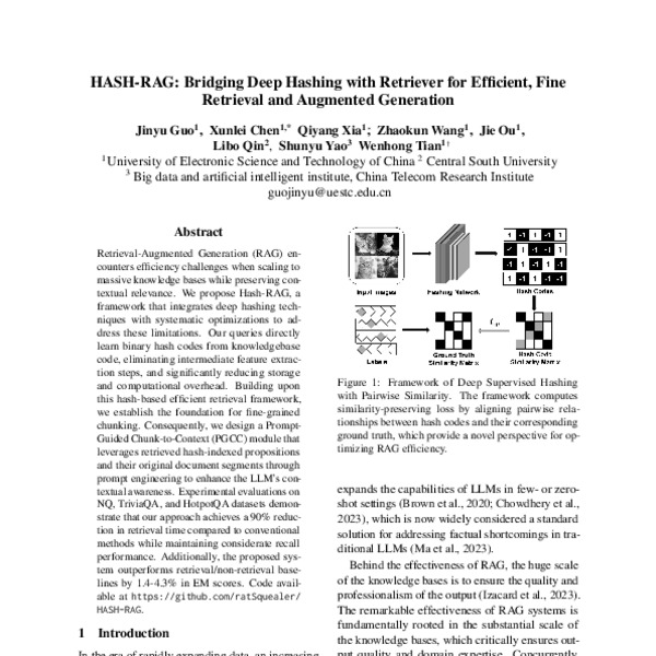 HASH-RAG: Bridging Deep Hashing with Retriever for Efficient, Fine Retrieval and Augmented ...