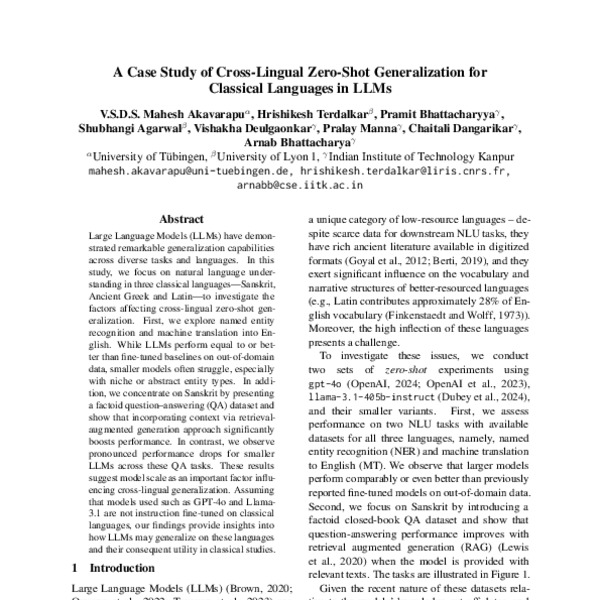 A Case Study of Cross-Lingual Zero-Shot Generalization for Classical Languages in LLMs - ACL ...
