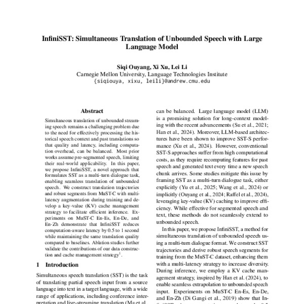 InfiniSST: Simultaneous Translation of Unbounded Speech with Large Language Model - ACL Anthology