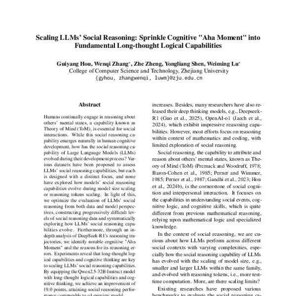 Scaling LLMs’ Social Reasoning: Sprinkle Cognitive “Aha Moment” into ...