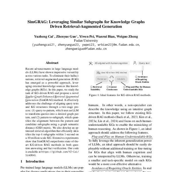 SimGRAG: Leveraging Similar Subgraphs for Knowledge Graphs Driven Retrieval-Augmented Generation ...