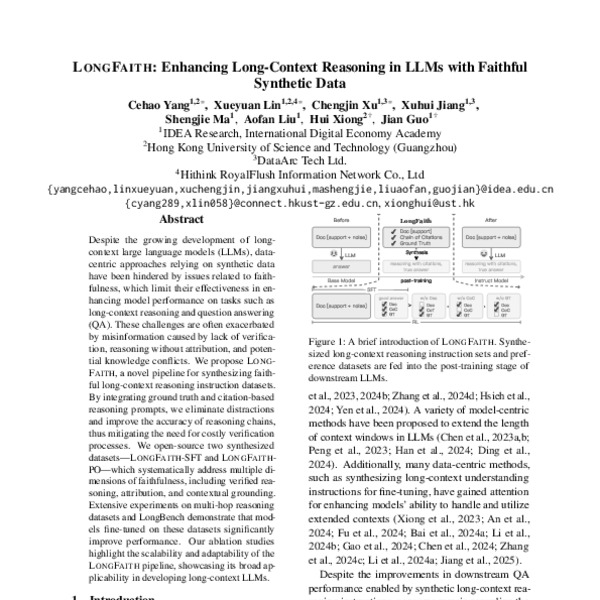 LongFaith: Enhancing Long-Context Reasoning in LLMs with Faithful Synthetic Data - ACL Anthology