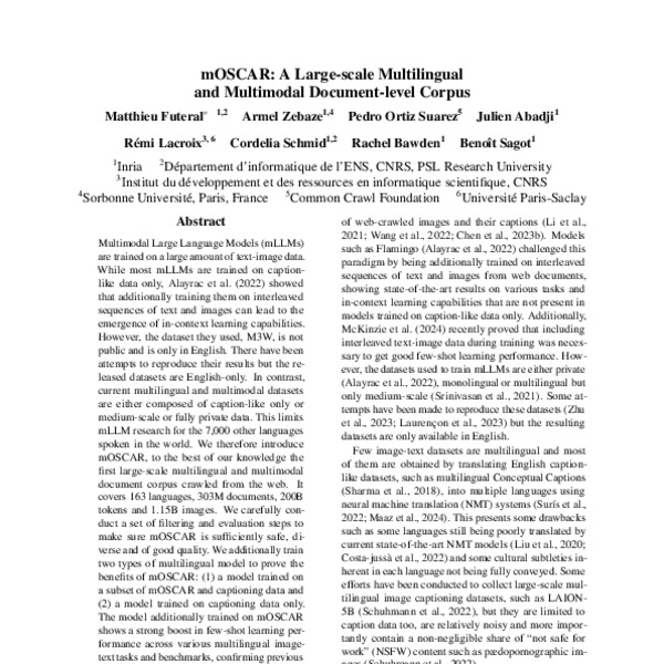 mOSCAR: A Large-scale Multilingual and Multimodal Document-level Corpus - ACL Anthology
