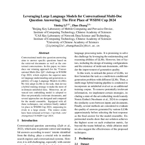 Leveraging Large Language Models for Conversational Multi-Doc Question Answering: The First ...
