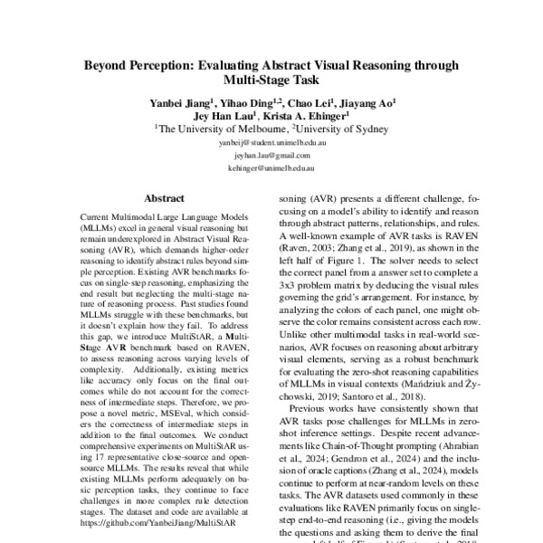 Beyond Perception Evaluating Abstract Visual Reasoning Through Multi Stage Task Acl Anthology