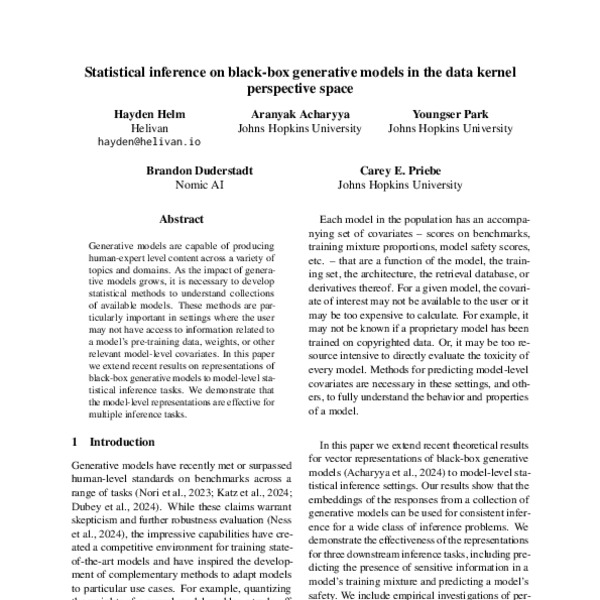 Statistical inference on black-box generative models in the data kernel ...