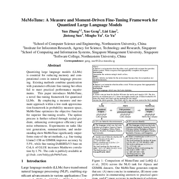 MeMoTune: A Measure and Moment-Driven Fine-Tuning Framework for Quantized Large Language Models ...