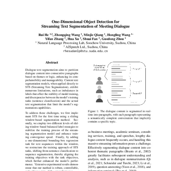 One-Dimensional Object Detection for Streaming Text Segmentation of Meeting Dialogue - ACL Anthology