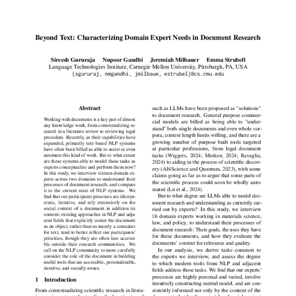 Beyond Text: Characterizing Domain Expert Needs in Document Research ...