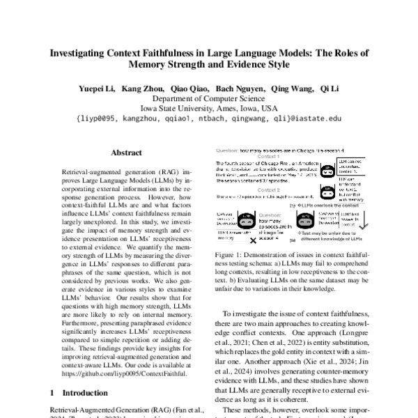 Investigating Context Faithfulness in Large Language Models: The Roles of Memory Strength and ...