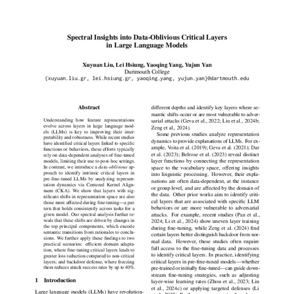 Spectral Insights into Data-Oblivious Critical Layers in Large Language Models - ACL Anthology