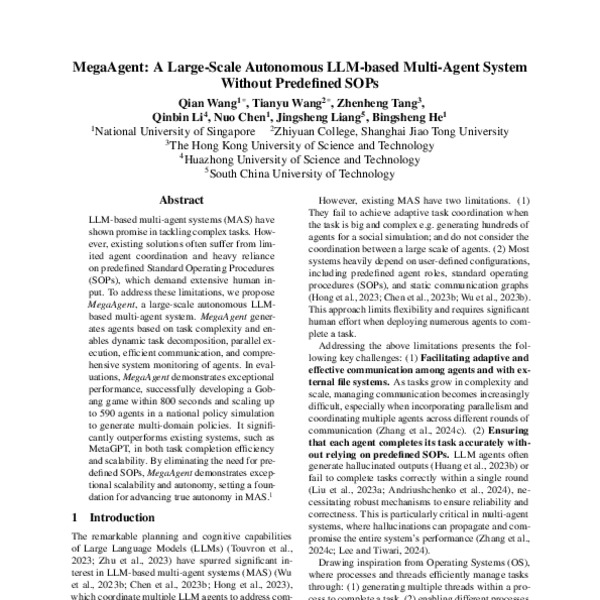 Megaagent A Large Scale Autonomous Llm Based Multi Agent System Without Predefined Sops Acl