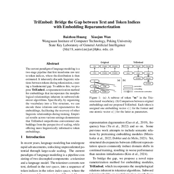 Triembed Bridge The Gap Between Text And Token Indices With Embedding Reparameterization Acl