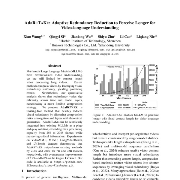 AdaReTaKe: Adaptive Redundancy Reduction to Perceive Longer for Video ...