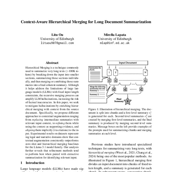 Context-Aware Hierarchical Merging for Long Document Summarization - ACL Anthology