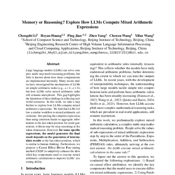 Memory or Reasoning? Explore How LLMs Compute Mixed Arithmetic ...