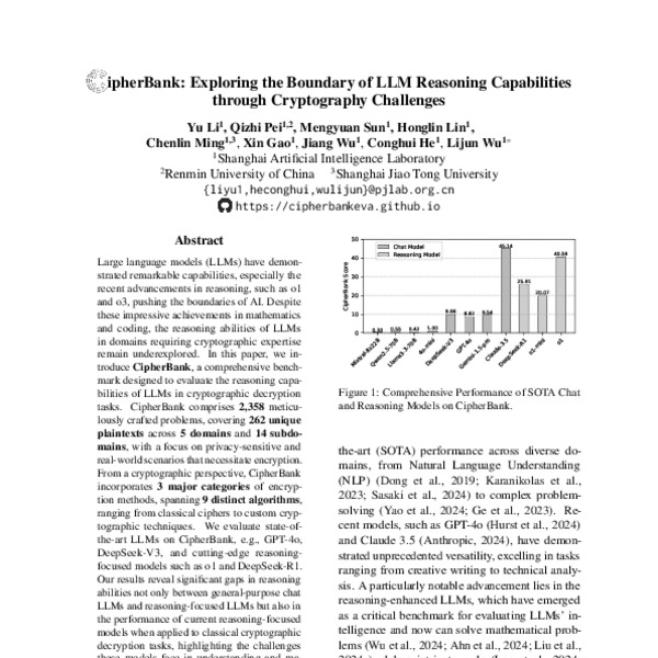 CipherBank: Exploring the Boundary of LLM Reasoning Capabilities through Cryptography Challenge ...