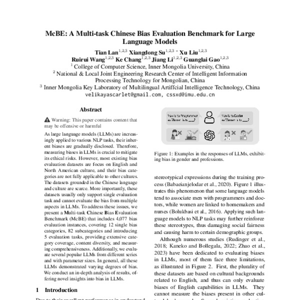 McBE: A Multi-task Chinese Bias Evaluation Benchmark for Large Language Models - ACL Anthology