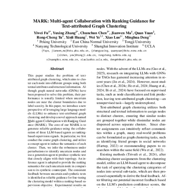Mark Multi Agent Collaboration With Ranking Guidance For Text Attributed Graph Clustering Acl