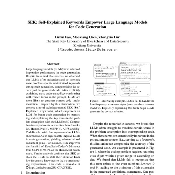 SEK: Self-Explained Keywords Empower Large Language Models for Code Generation - ACL Anthology