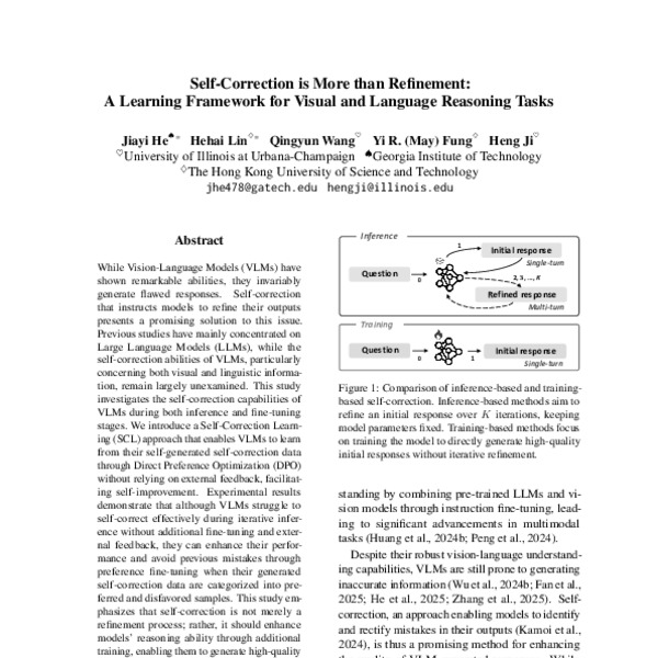 Self Correction Is More Than Refinement A Learning Framework For Visual And Language Reasoning