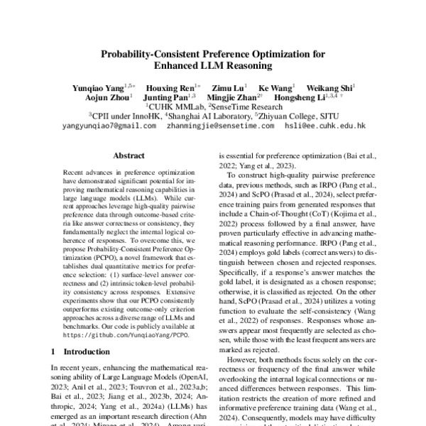 Probability-Consistent Preference Optimization for Enhanced LLM Reasoning - ACL Anthology