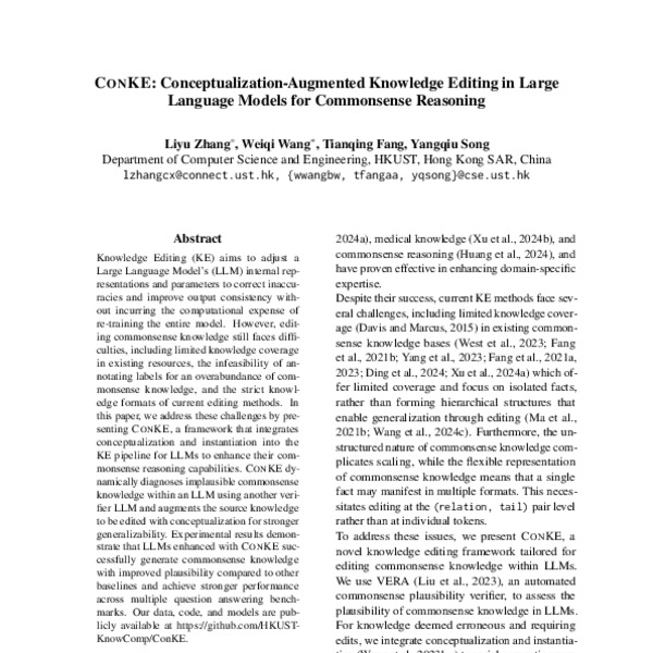 ConKE: Conceptualization-Augmented Knowledge Editing in Large Language Models for Commonsense ...